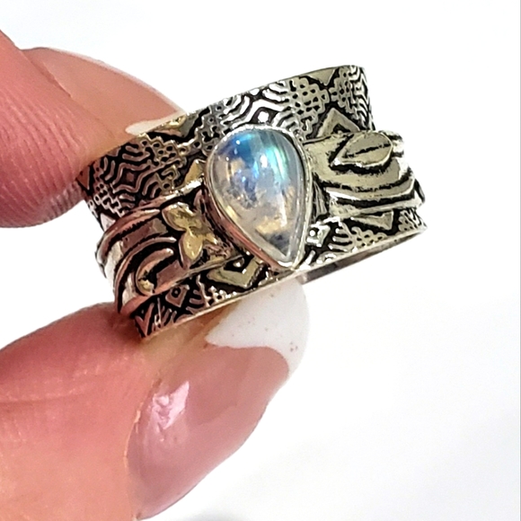 Hand Crafted | Jewelry | Beautiful Rainbow Moonstone 925 Spinner Punk ...